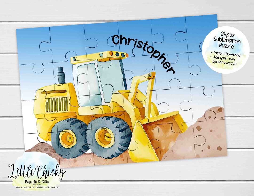 Bulldozer 24pc Puzzle, Puzzle Sublimation Design, INSTANT DOWNLOAD, Add ...