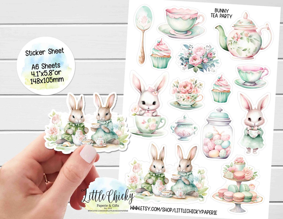 Sticker Sheet - Bunny Tea Party Stickers, Bunny Planner Stickers ...