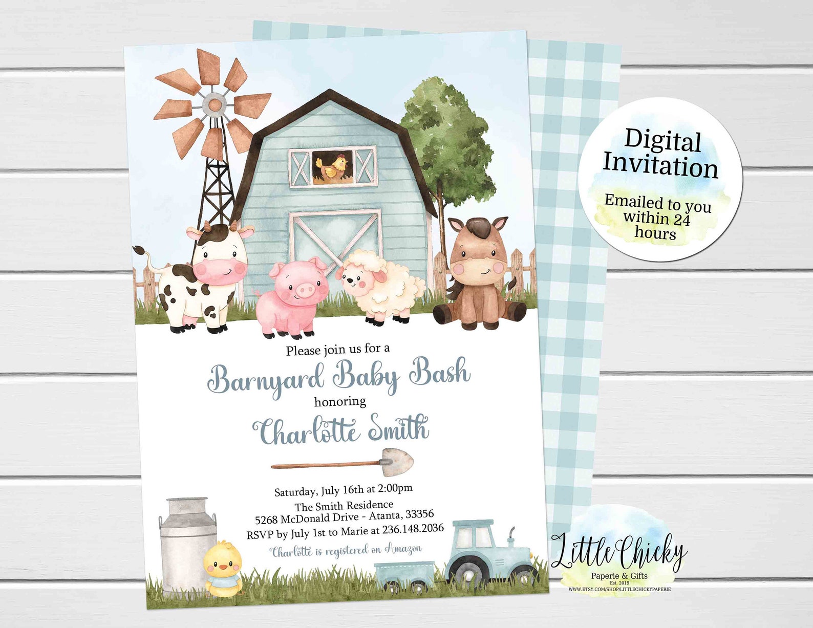 Farm Baby Shower Invitation Blue Barnyard Baby Shower - Etsy
