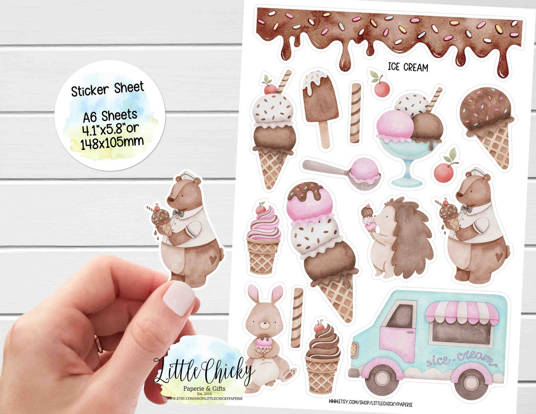 Sticker Sheet - Ice Cream Planner Stickers, Watercolor Ice Cream ...