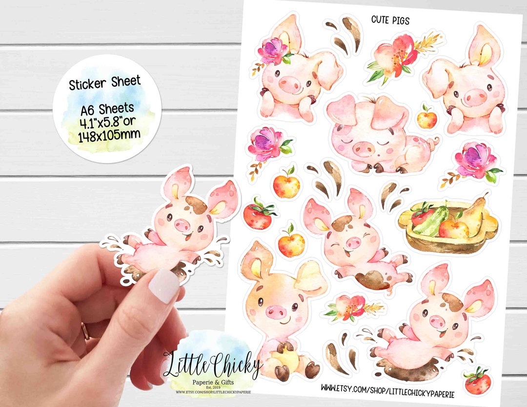Sticker Sheet - Cute Pig Stickers, Cute Little Piggies Planner Stickers ...
