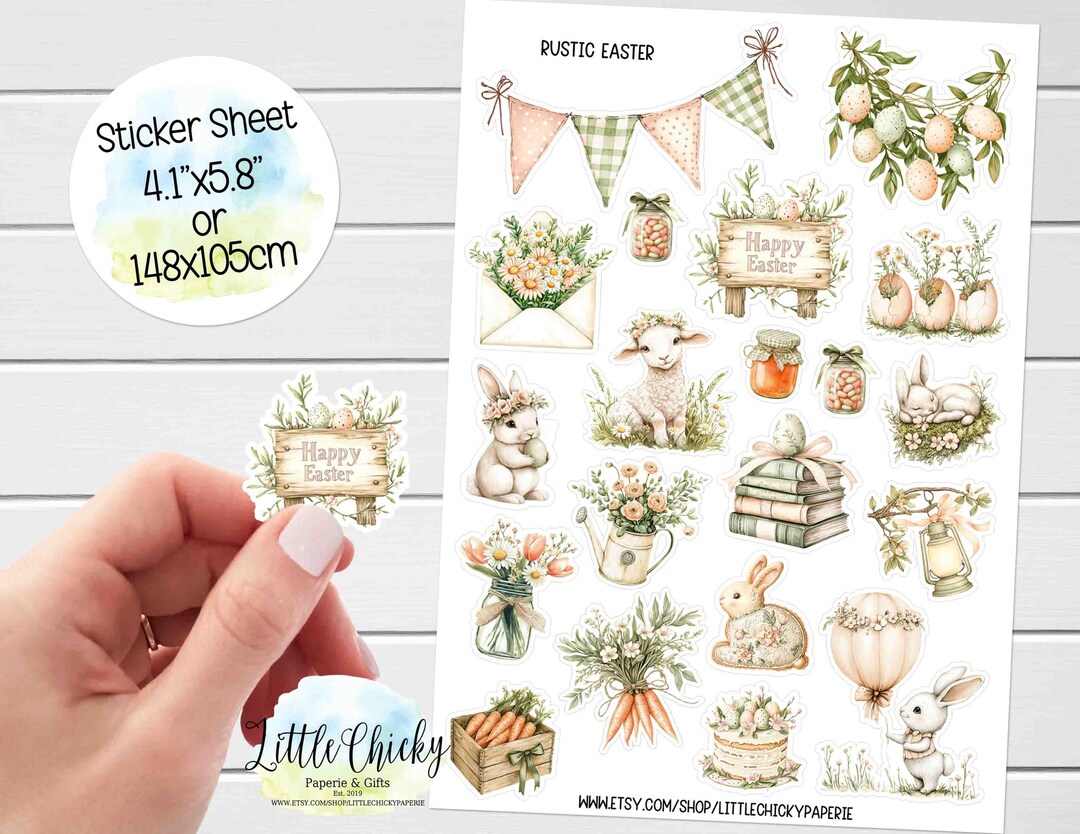 Sticker Sheet - Rustic Easter, Happy Easter Stickers, Easter Bunny ...