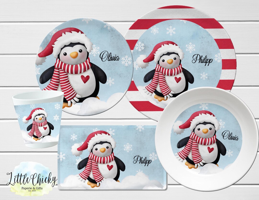 Penguin Plate, Cup, Bowl, Christmas Penguin Plate, Melamine Plate ...