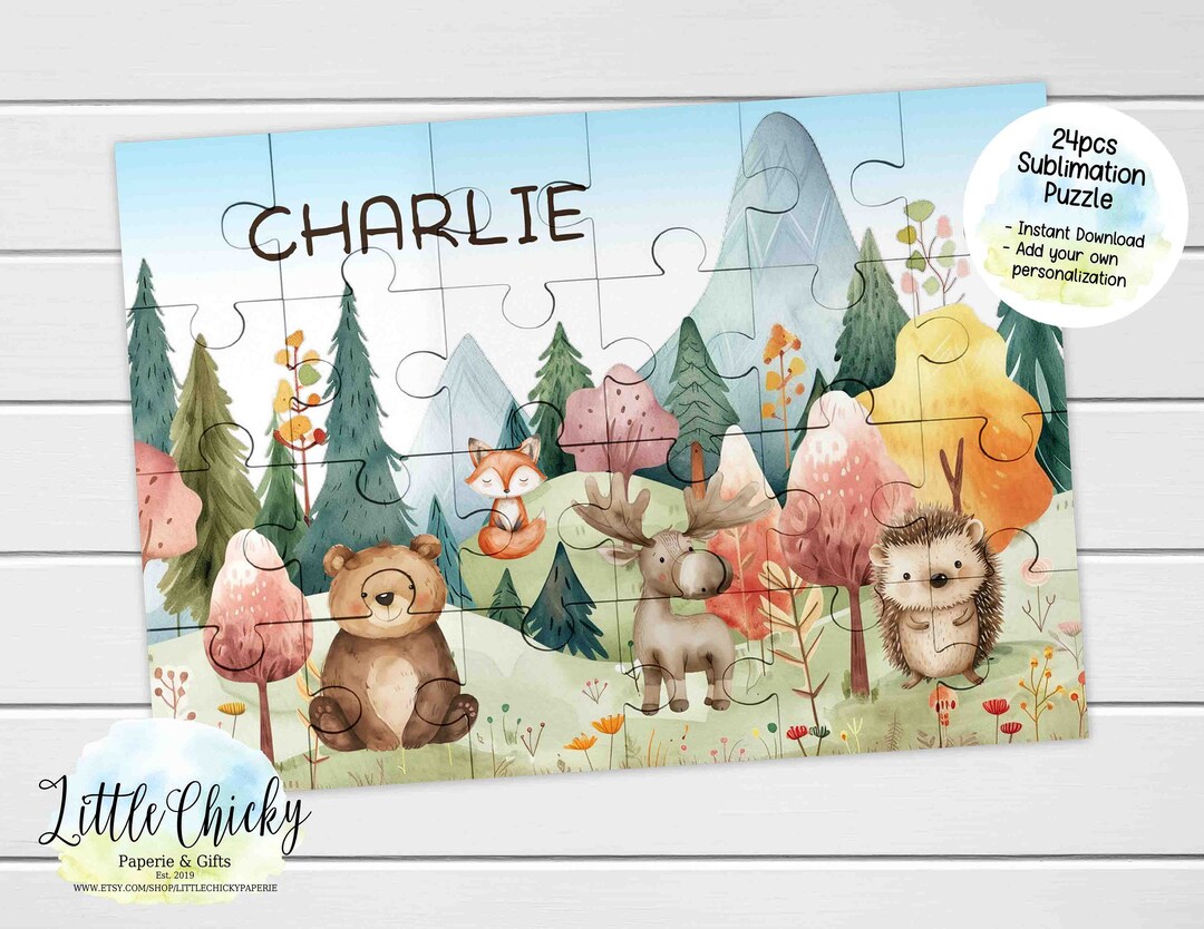 Woodland Animals 24pc Puzzle, Puzzle Sublimation Design, INSTANT ...