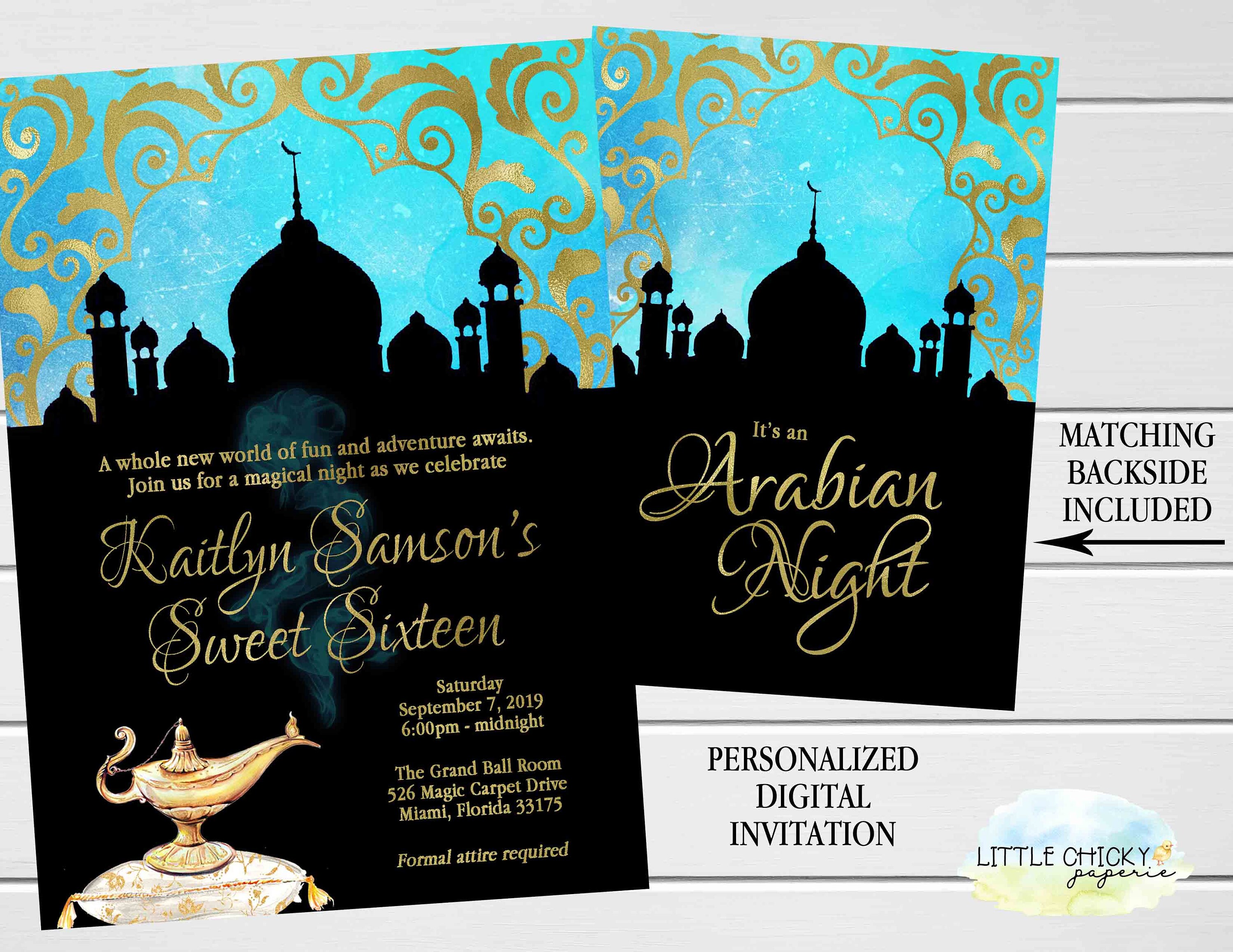 Arabian Nights Birthday Invitation, Arabian Nights Sweet Sixteen, Teal ...