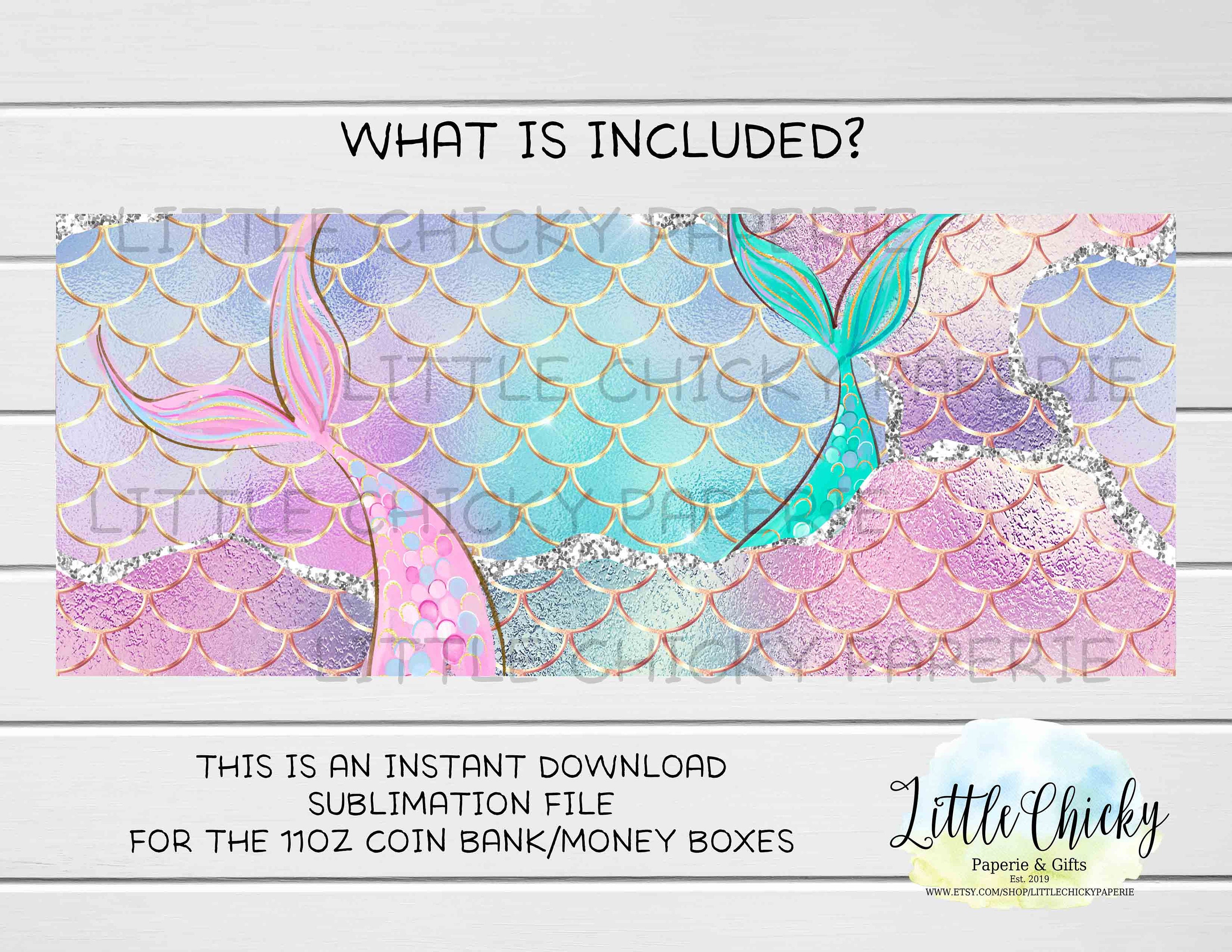 Mermaid Money Box Coin Bank Full Wrap Sublimation Design - Etsy