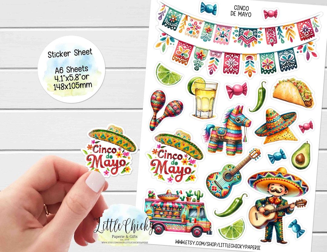 Sticker Sheet - Cinco De Mayo Planner Stickers, Fiesta Watercolor ...