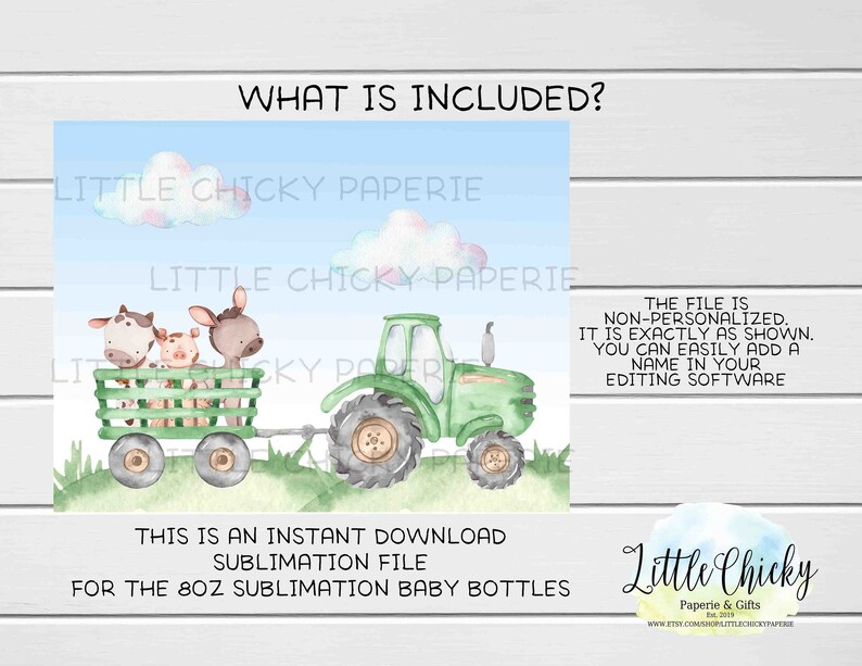 8oz Baby Bottle Sublimation PNG Green Tractor Farm Baby - Etsy
