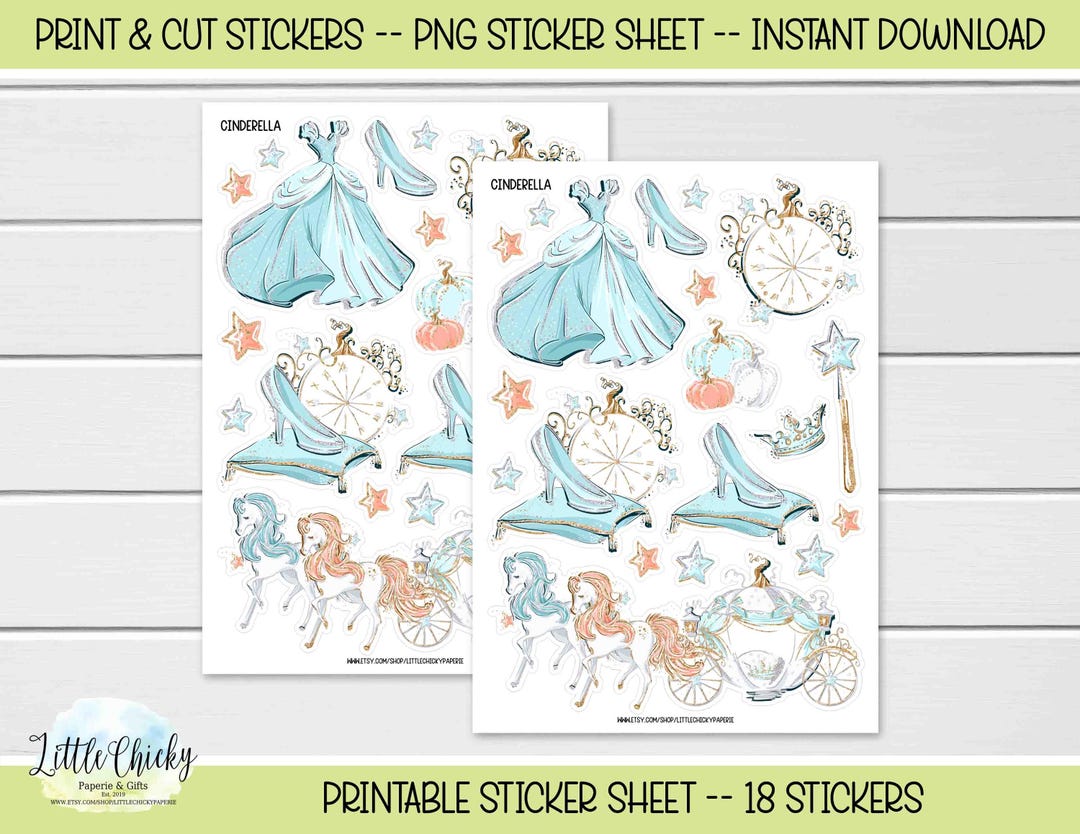 Printable Stickers - Watercolor Cinderella Stickers, PNG File, Print ...