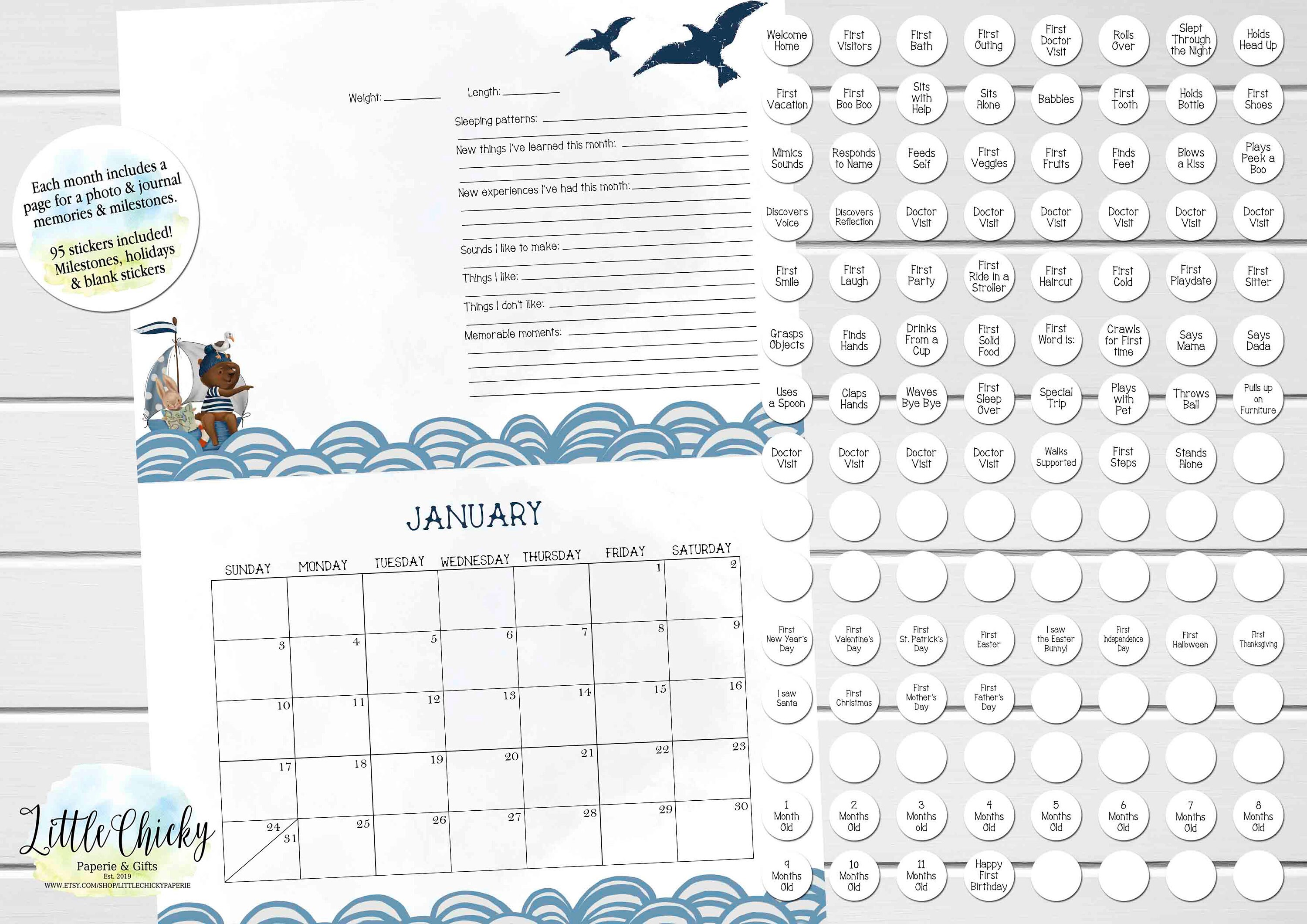 Nautical Baby First Year Keepsake Calendar Nautical First - Etsy