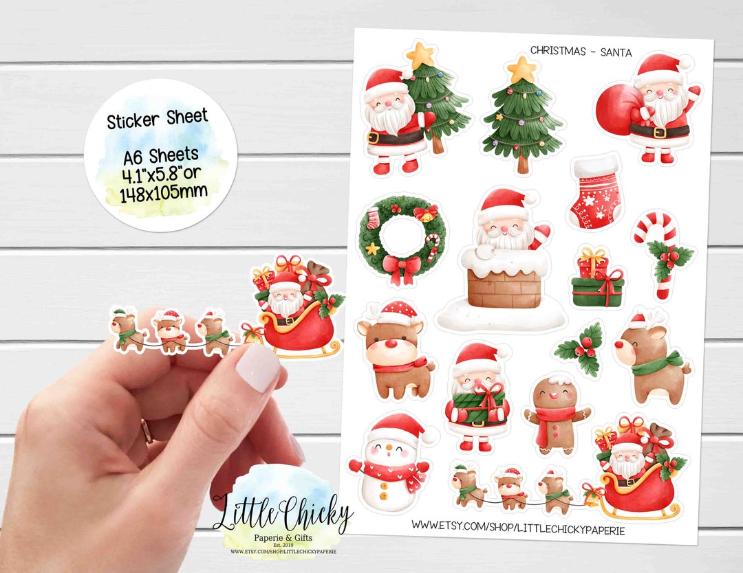 Sticker Sheet - Christmas Stickers, Santa, Planner Stickers, Scrapbook ...