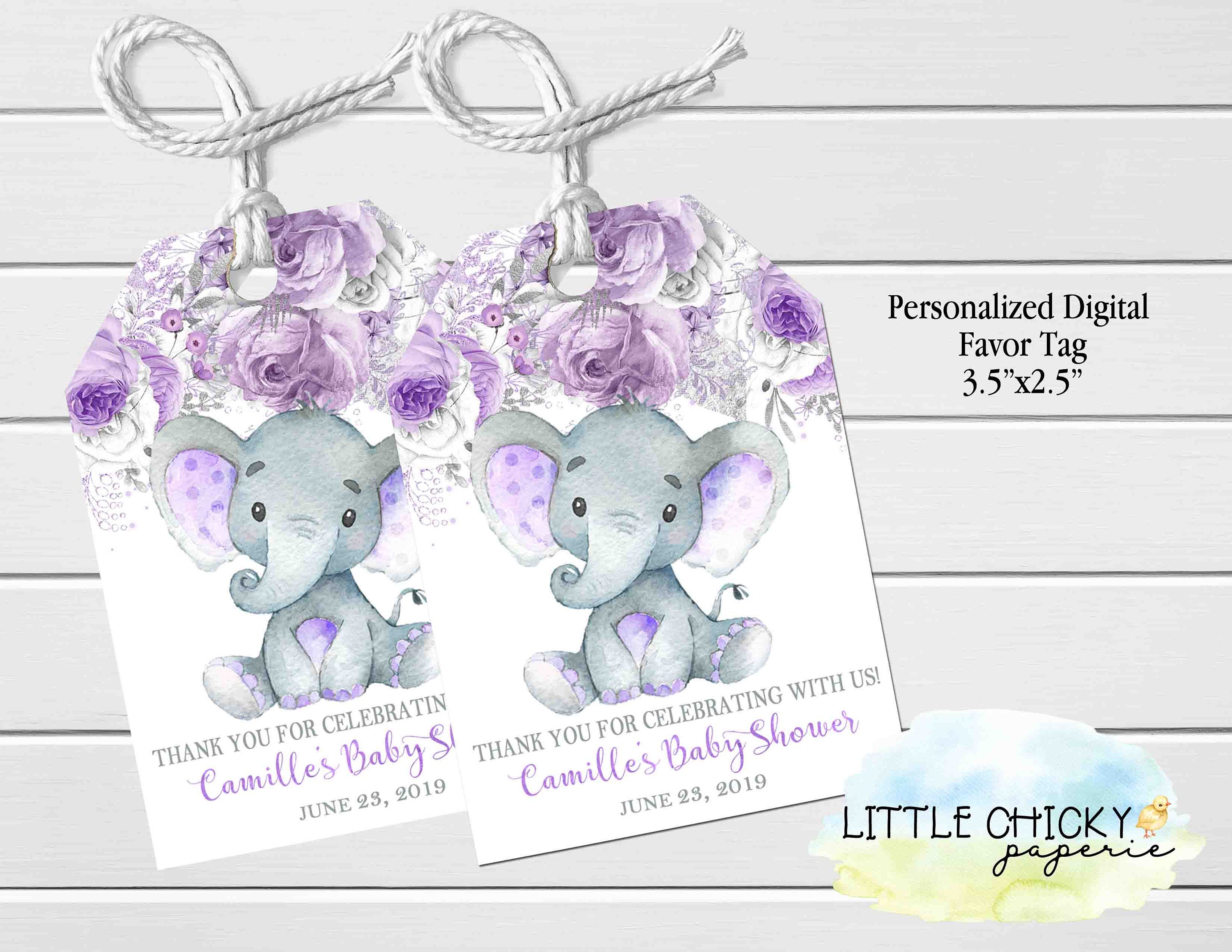 Purple Elephant Baby Shower Backdrop Floral Elephant Digital - Etsy