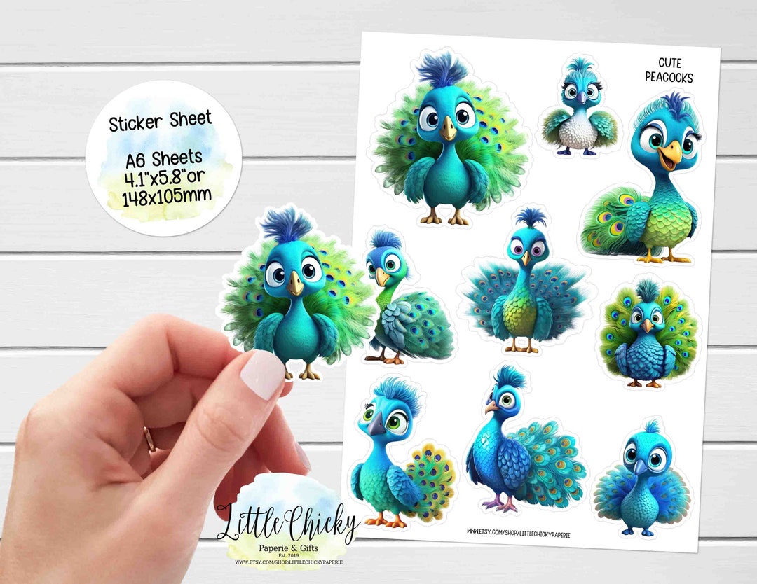 Sticker Sheet - Cute Peacock Planner Stickers, Scrapbook Stickers ...
