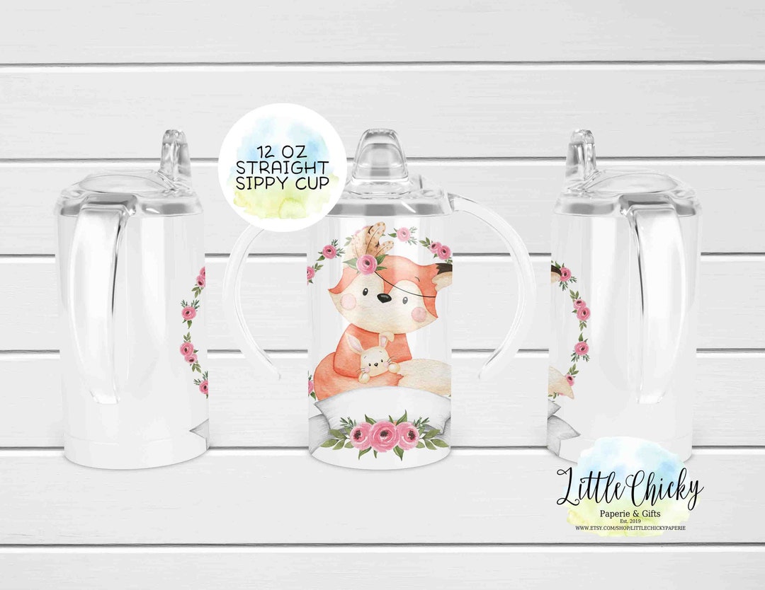 12oz Straight Sublimation Sippy Cup Wrap, Floral Fox, Baby Fox 12oz ...