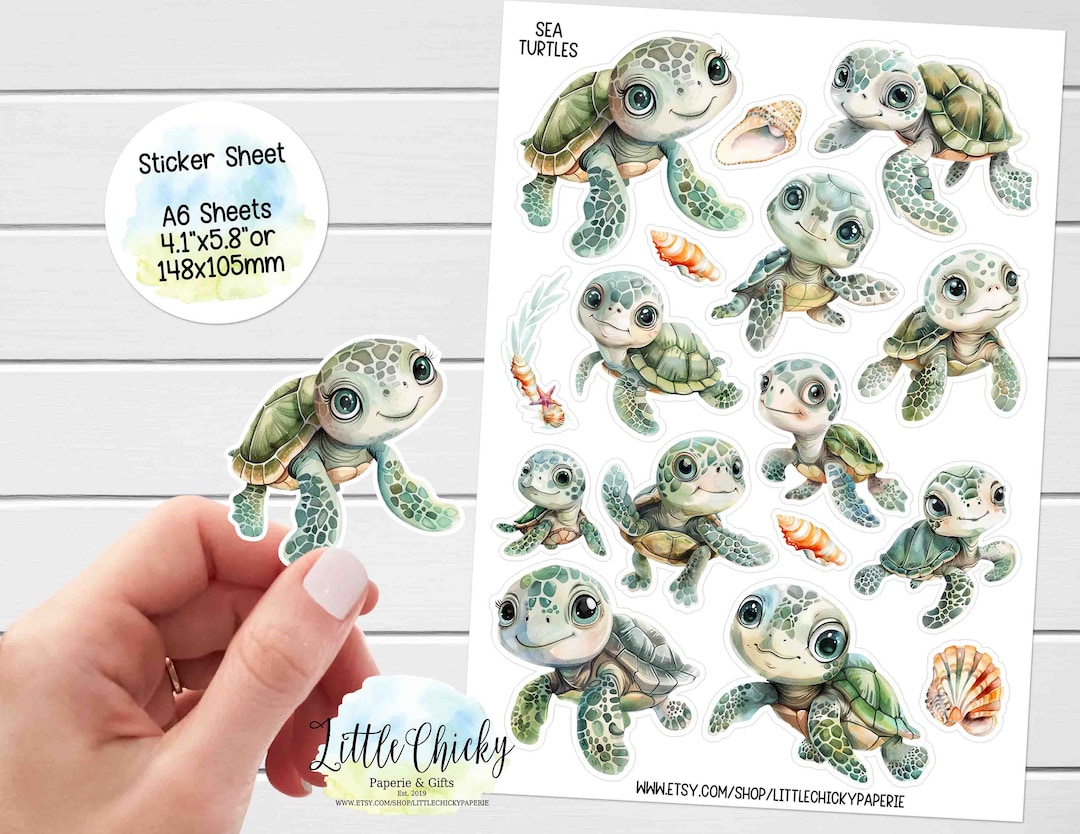 Sticker Sheet - Watercolor Sea Turtles Stickers, Sea Turtle Planner ...