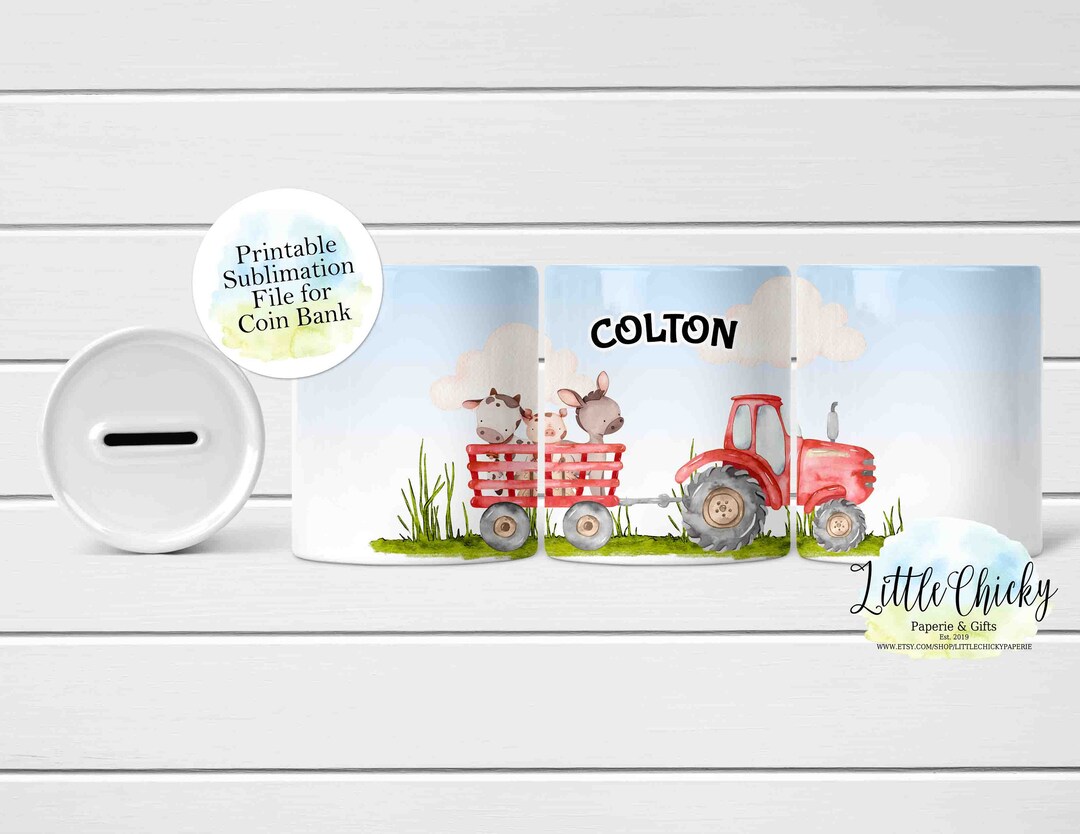 Red Tractor Money Box, Coin Bank Full Wrap Sublimation Design, Tractor ...