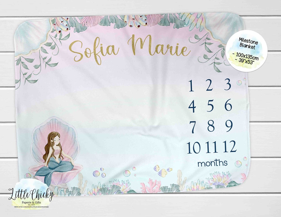 Mermaid Baby Milestone Blanket, Under the Sea Monthly Photo Blanket ...