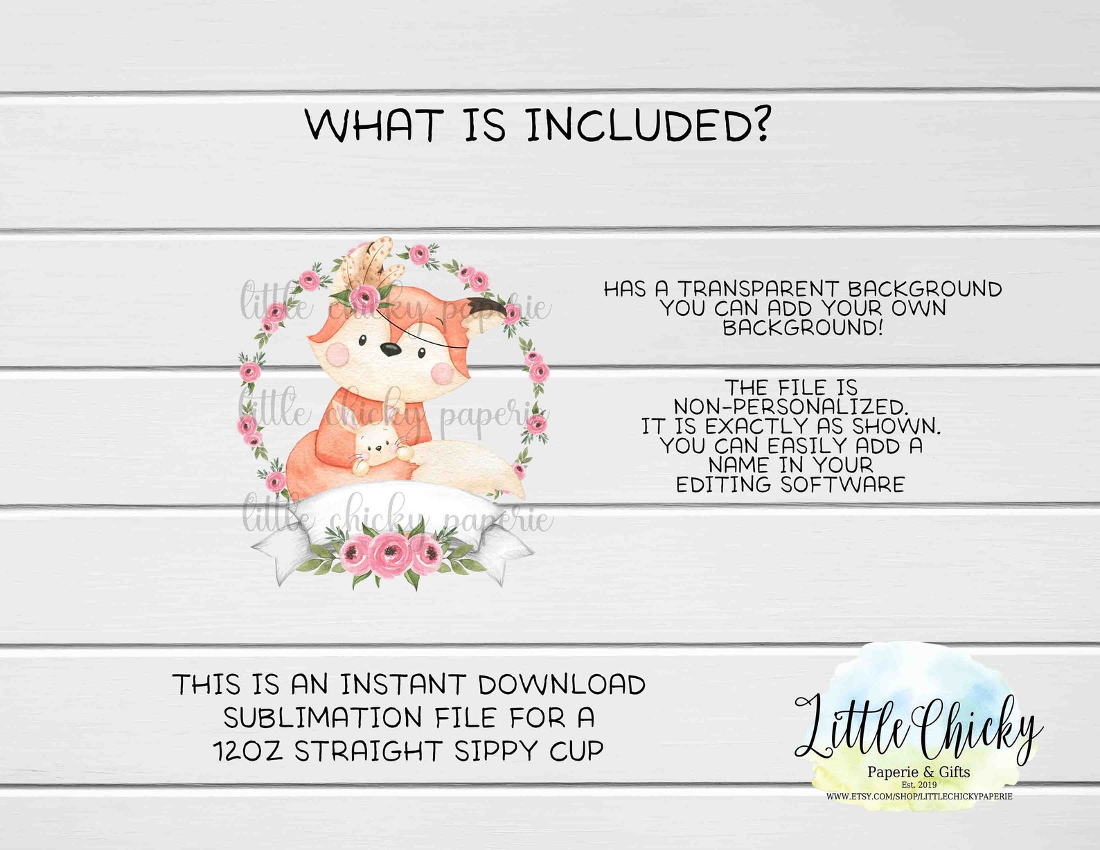 12oz Straight Sublimation Sippy Cup Wrap, Floral Fox, Baby Fox 12oz ...
