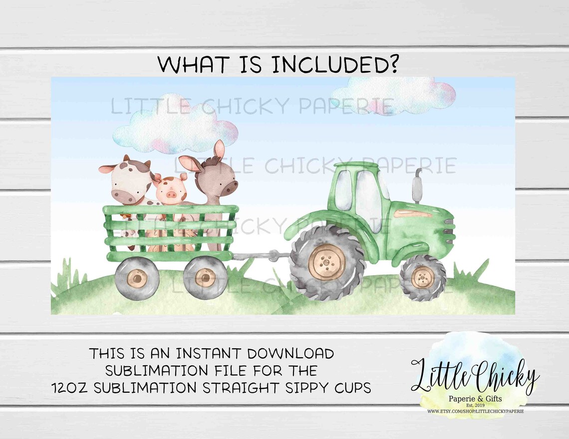 12oz Straight Sublimation Sippy Cup Wrap Green Tractor Farm - Etsy