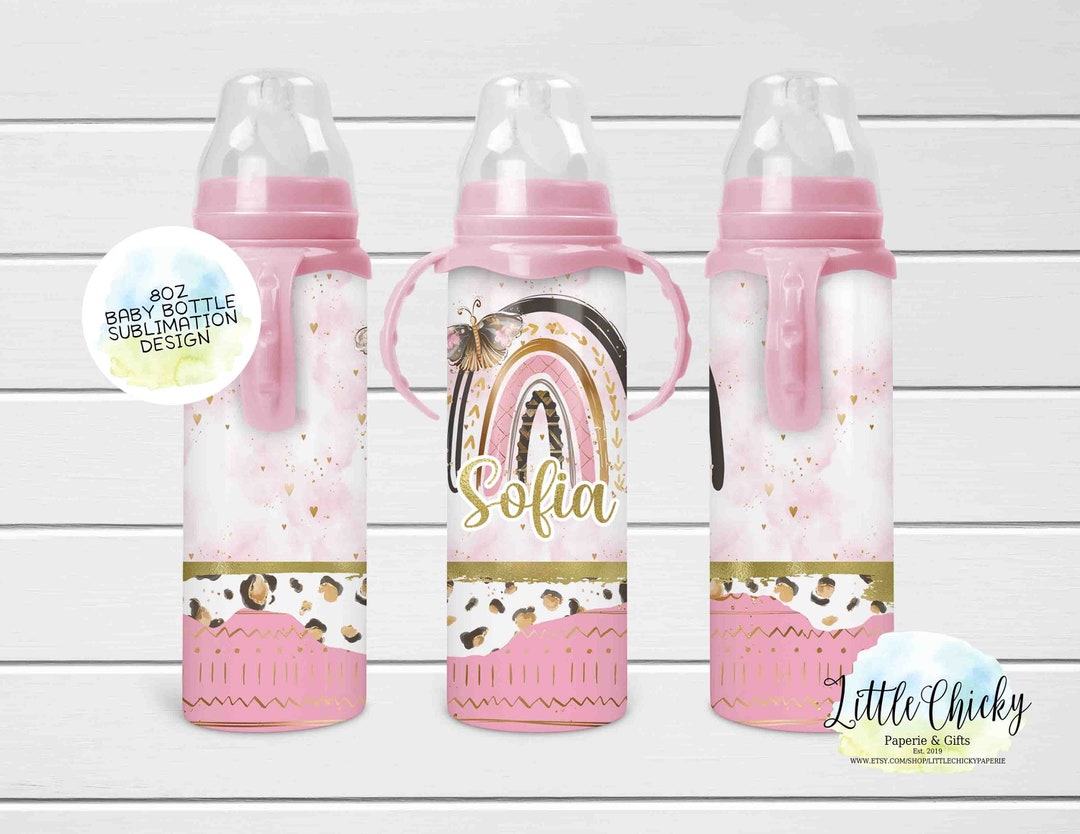Pink Boho Rainbow 8oz Baby Bottle Sublimation Design, Boho Baby Bottle ...