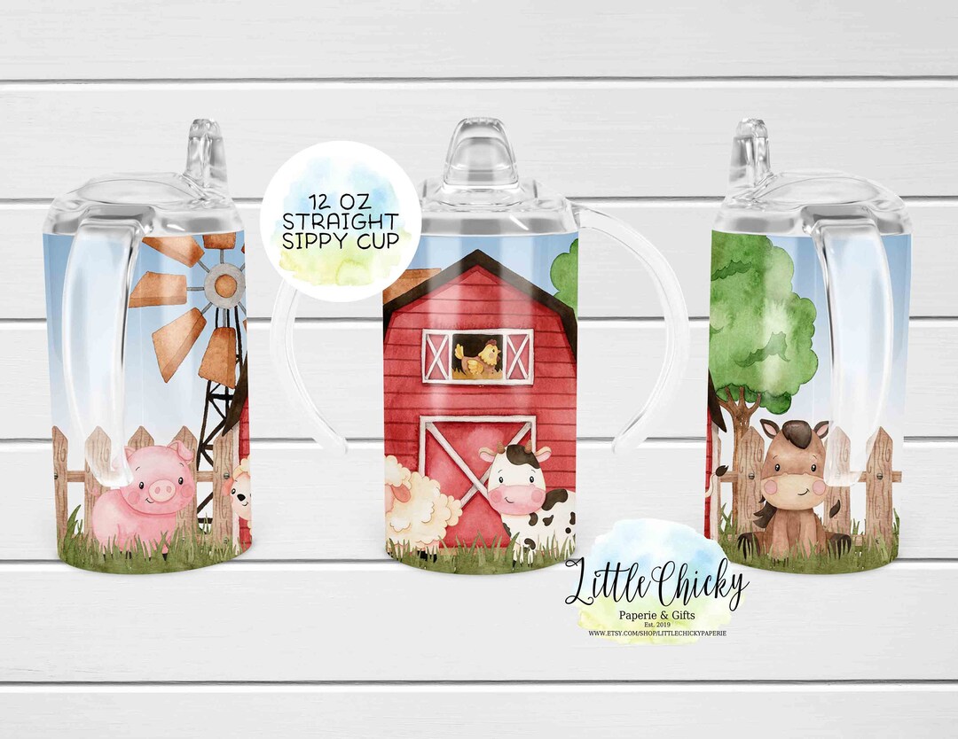12oz Straight Sublimation Sippy Cup Wrap, Red Barn, Farm Animals Sippy ...