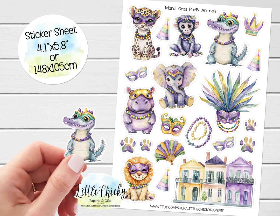 Sticker Sheet - Mardi Gras Party Animals Stickers, Mardi Gras Planner ...