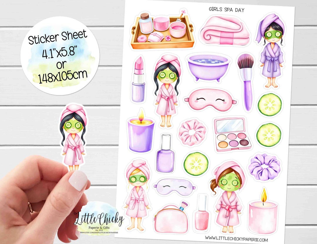 Sticker Sheet - Girls Spa Day Stickers, Spa Slumber Party, Self-care ...