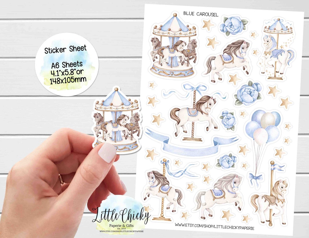 Sticker Sheet - Watercolor Blue Carousel Stickers, Planner Stickers ...