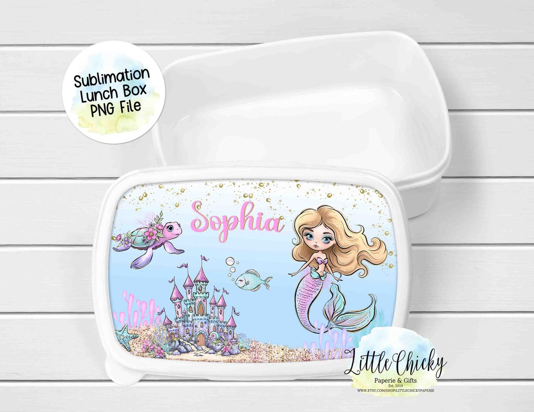 Mermaid Lunch Box Sublimation Design, Watercolor Blonde Hair Mermaid ...