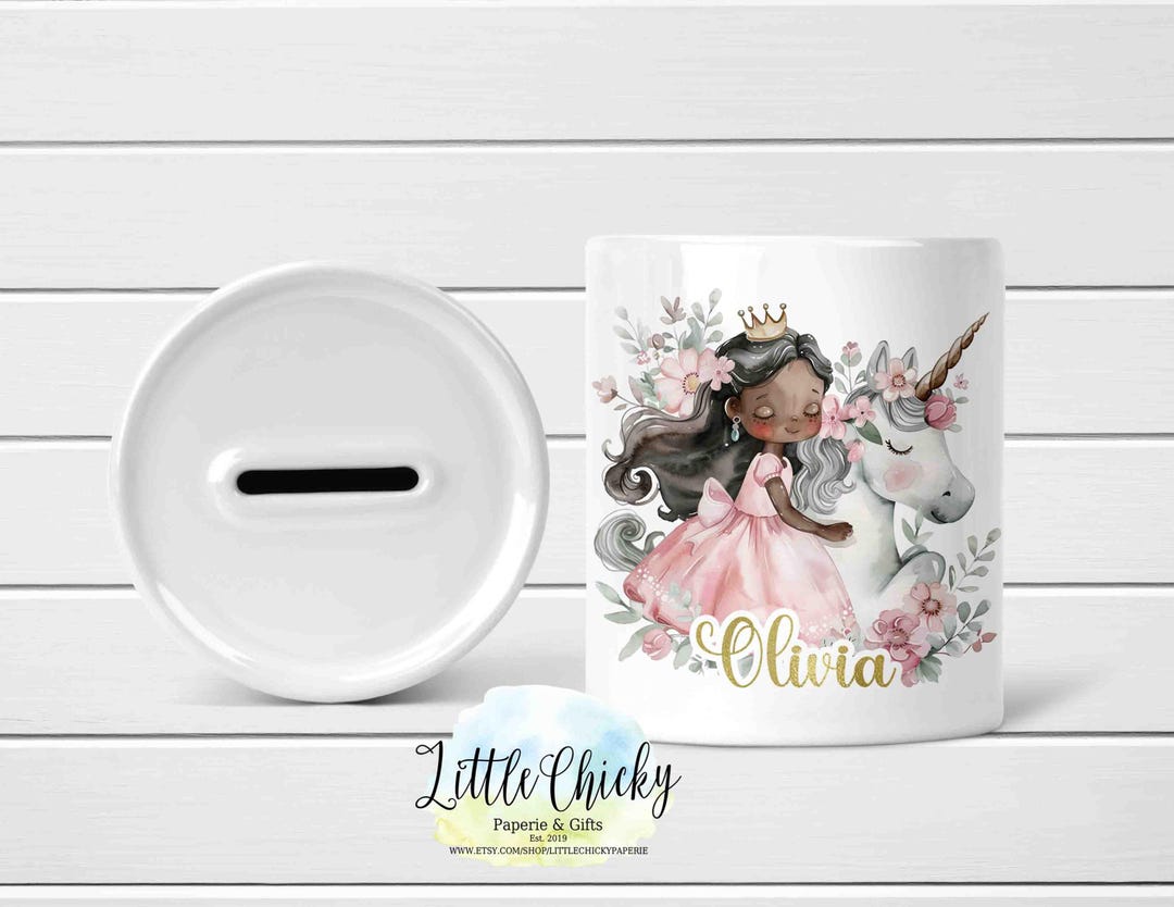 Personalized Ceramic Money Box, Pink Princess With Unicorn, Birthday ...