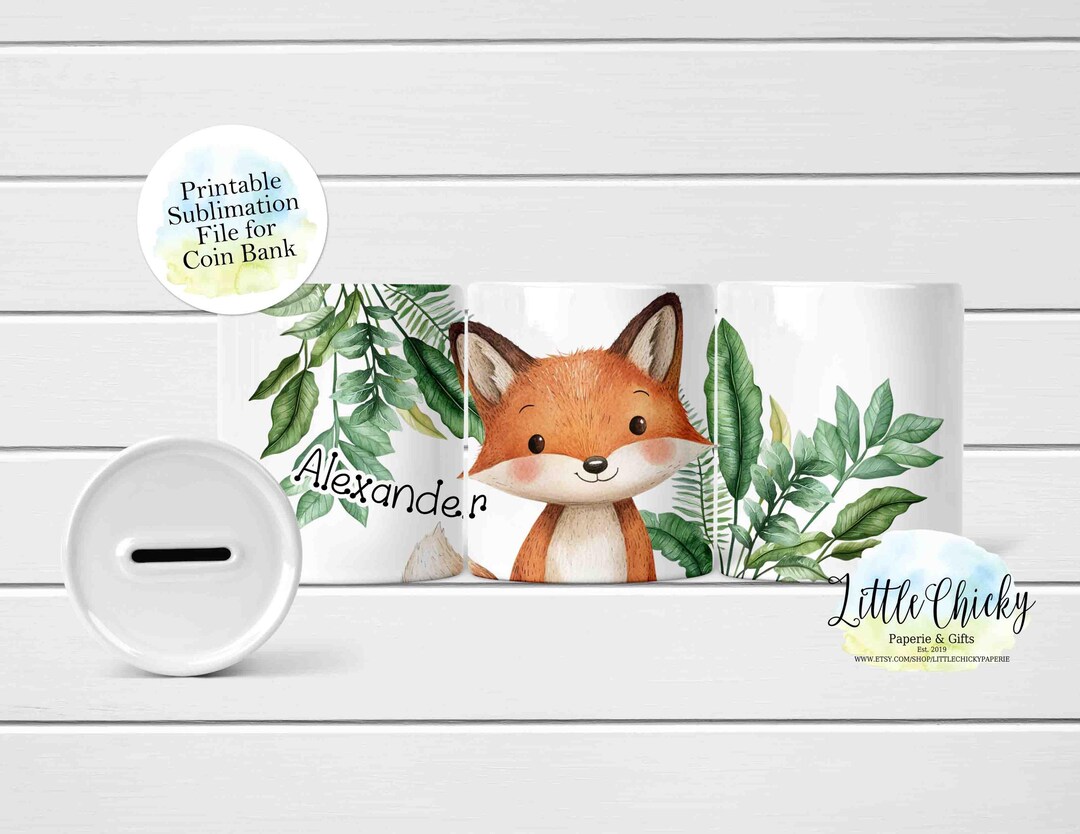 Money Box - Fox Woodland Money Box, Coin Bank Full Wrap Sublimation ...