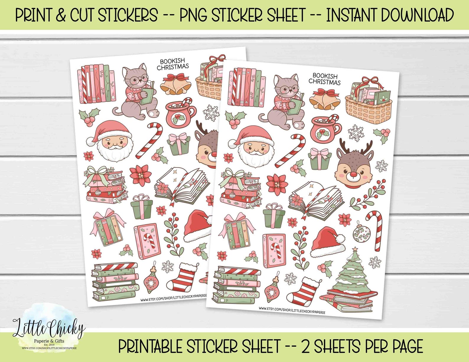 Printable Stickers - Bookish Christmas Stickers, Print & Cut Stickers ...