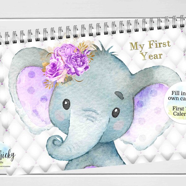 Purple Elephant Baby First Year Calendar - Etsy