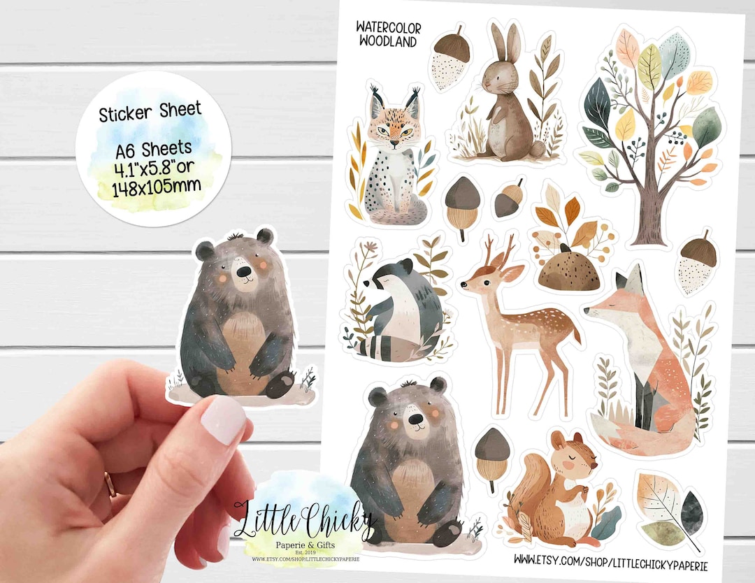Sticker Sheet - Watercolor Woodland Animal Stickers, Forest Animals ...