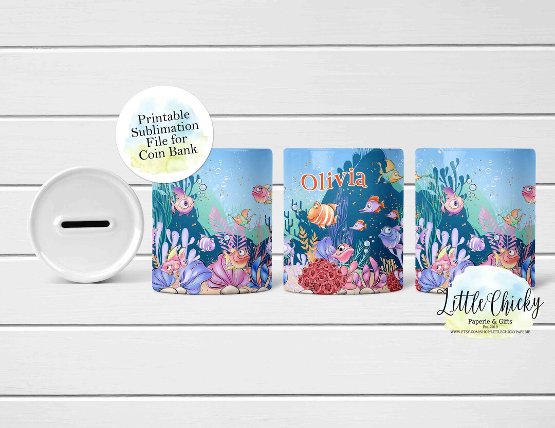 Under the Sea Fish Money Box, Coin Bank Full Wrap Sublimation Design ...