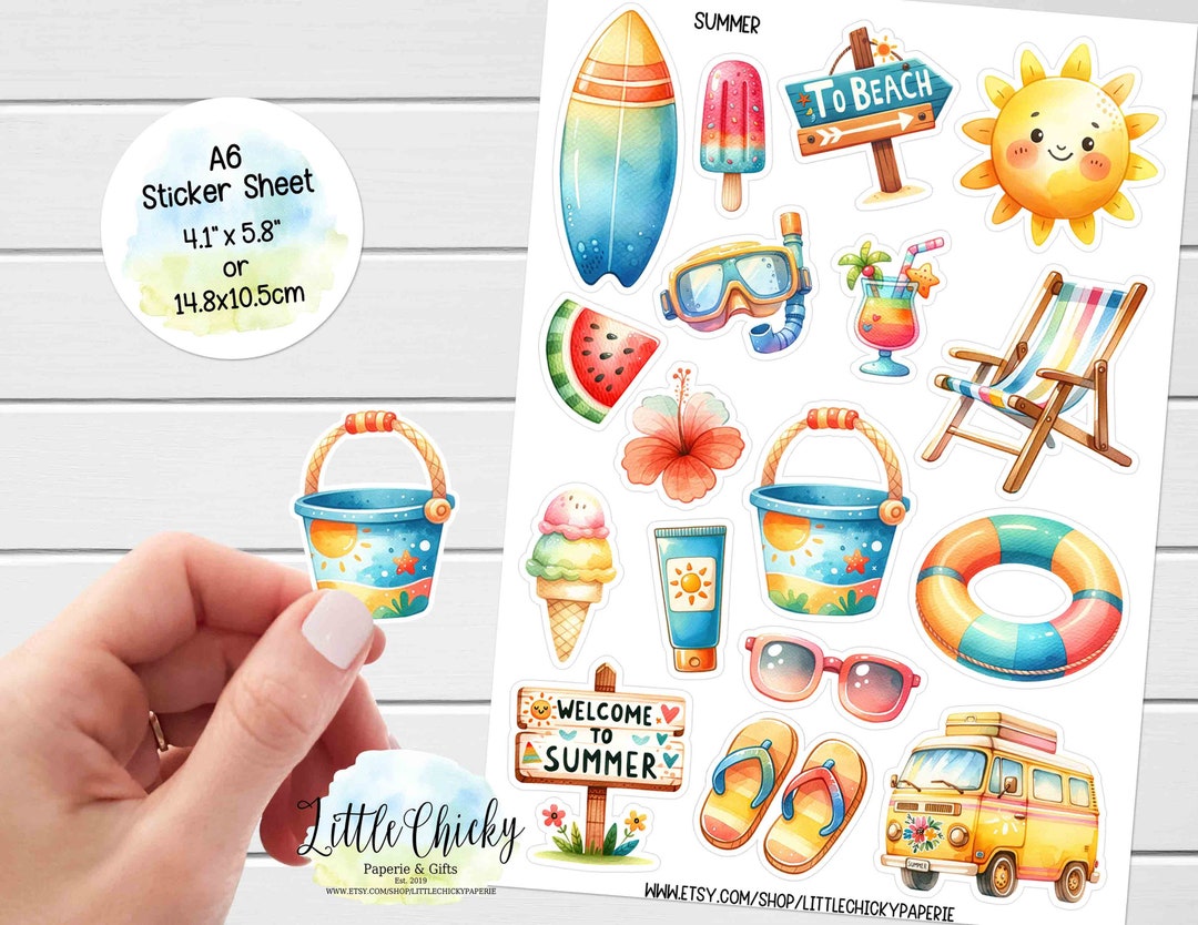 Sticker Sheet - Summer Planner Stickers, Beach Stickers, Vacation ...