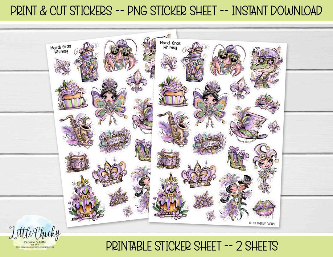 Printable Stickers - Mardi Gras Whimsy Stickers, Mardi Gras Stickers ...