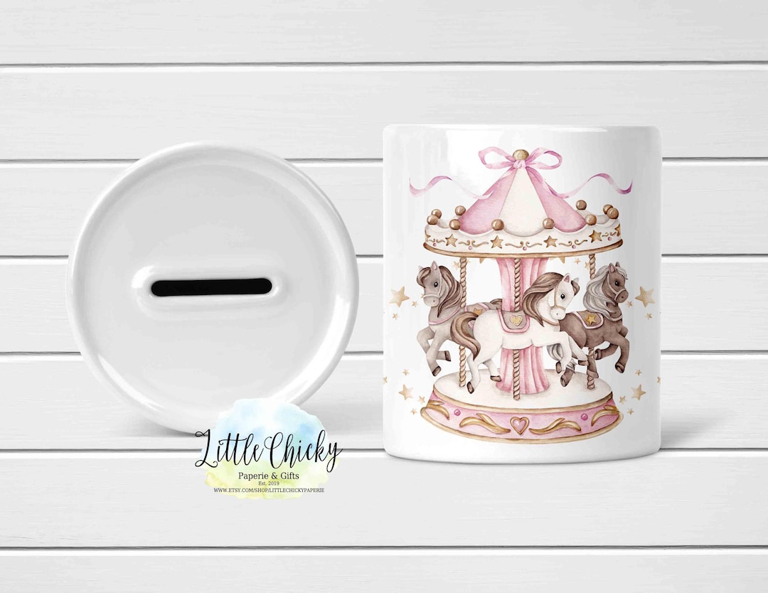 Pink Carousel Money Box, Coin Bank Sublimation Design, Center Image ...