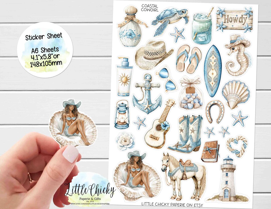 Sticker Sheet - Coastal Cowgirl 1 Stickers, Planner Stickers, Scrapbook ...