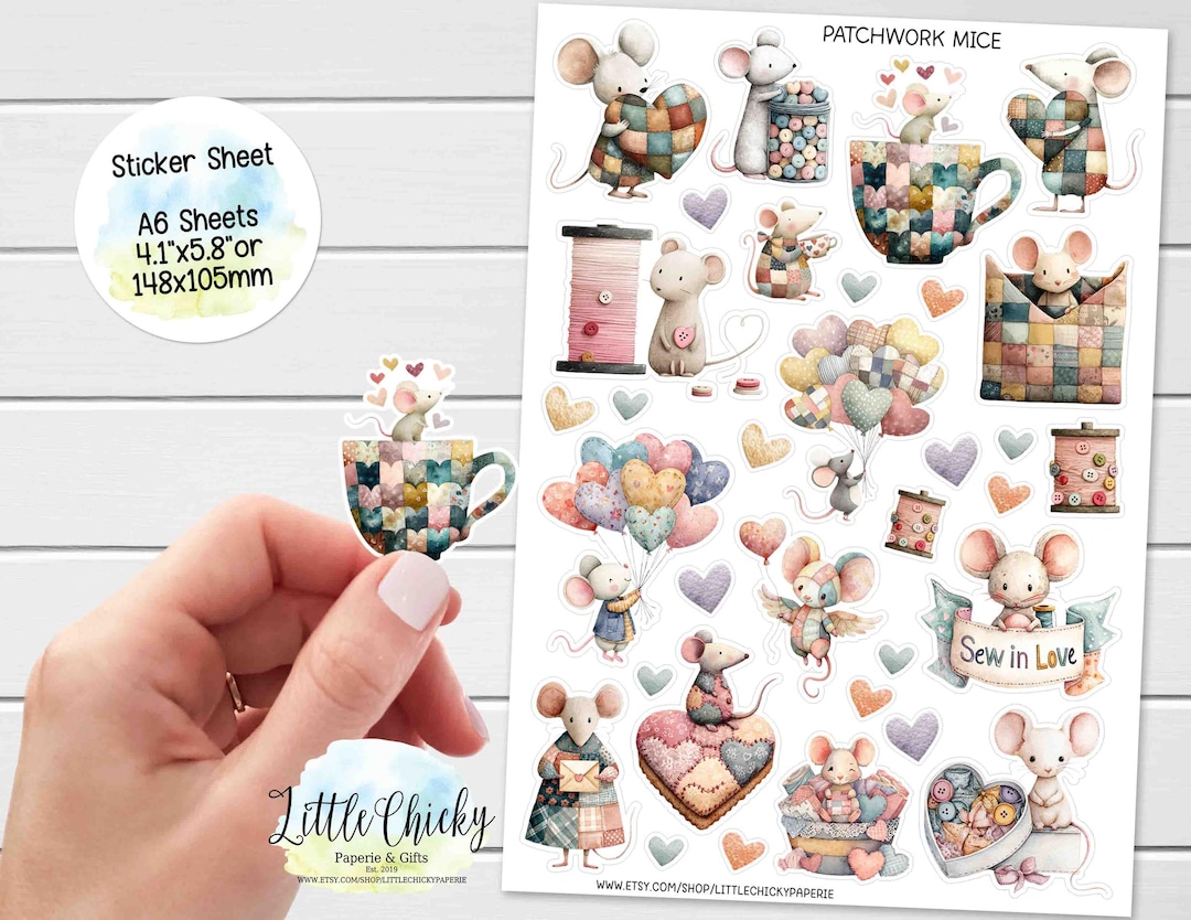 Sticker Sheet - Patchwork Mice Stickers, Cute Stickers, Planner ...