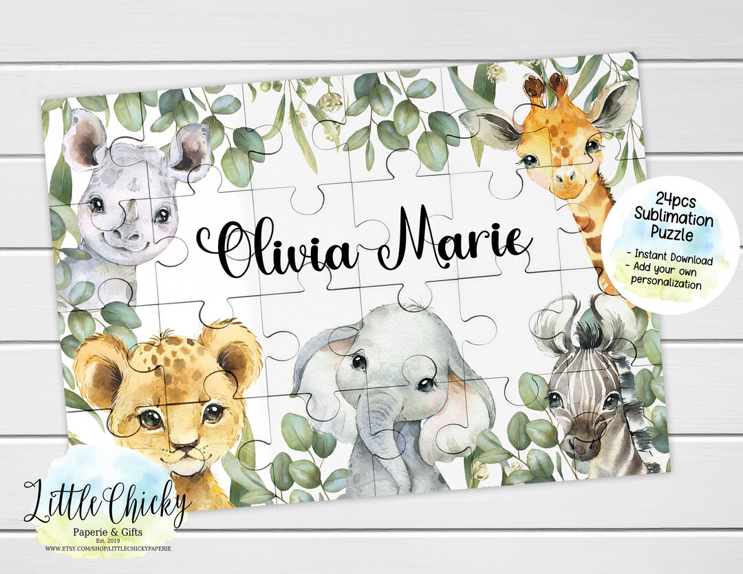 Safari Animals 24pc Puzzle,jungle Animals Sublimation Design, INSTANT ...