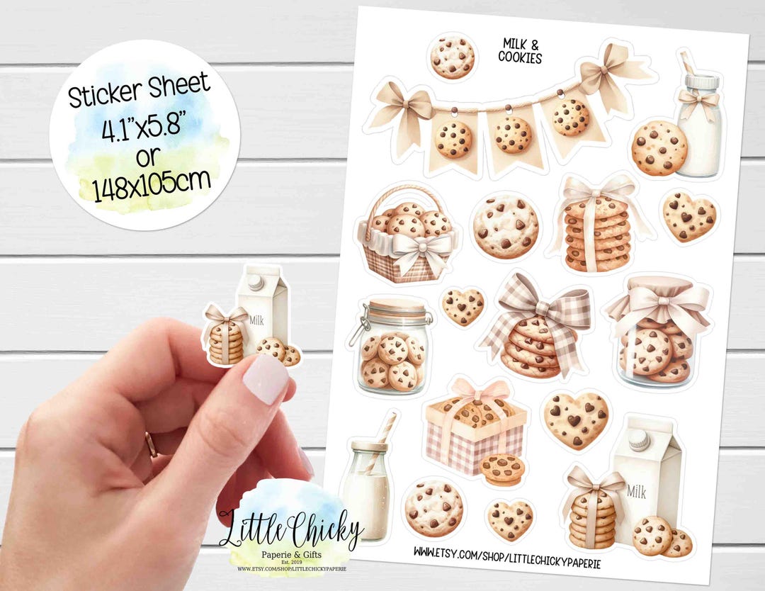 Sticker Sheet - Watercolor Milk & Cookies Stickers, Cookies Planner ...
