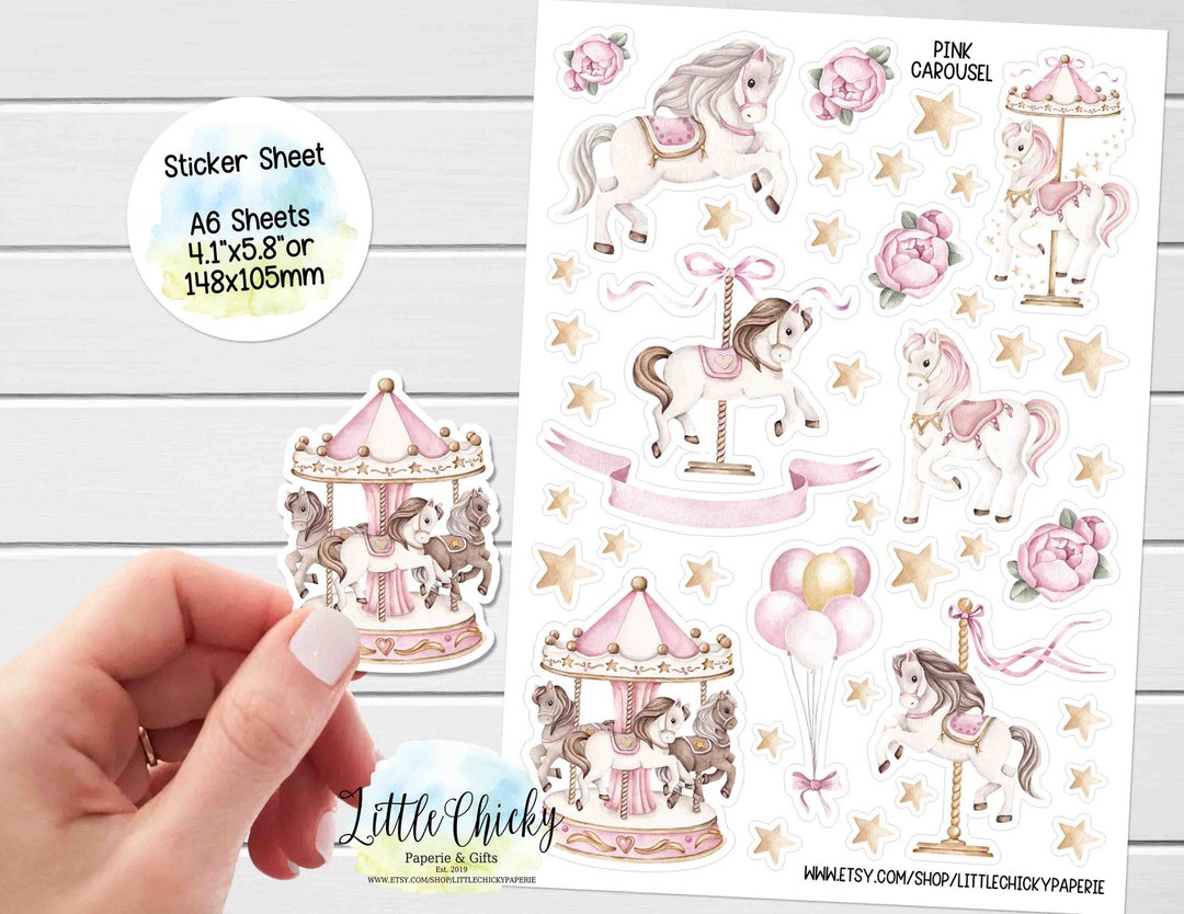 Sticker Sheet - Watercolor Pink Carousel Stickers, Planner Stickers ...