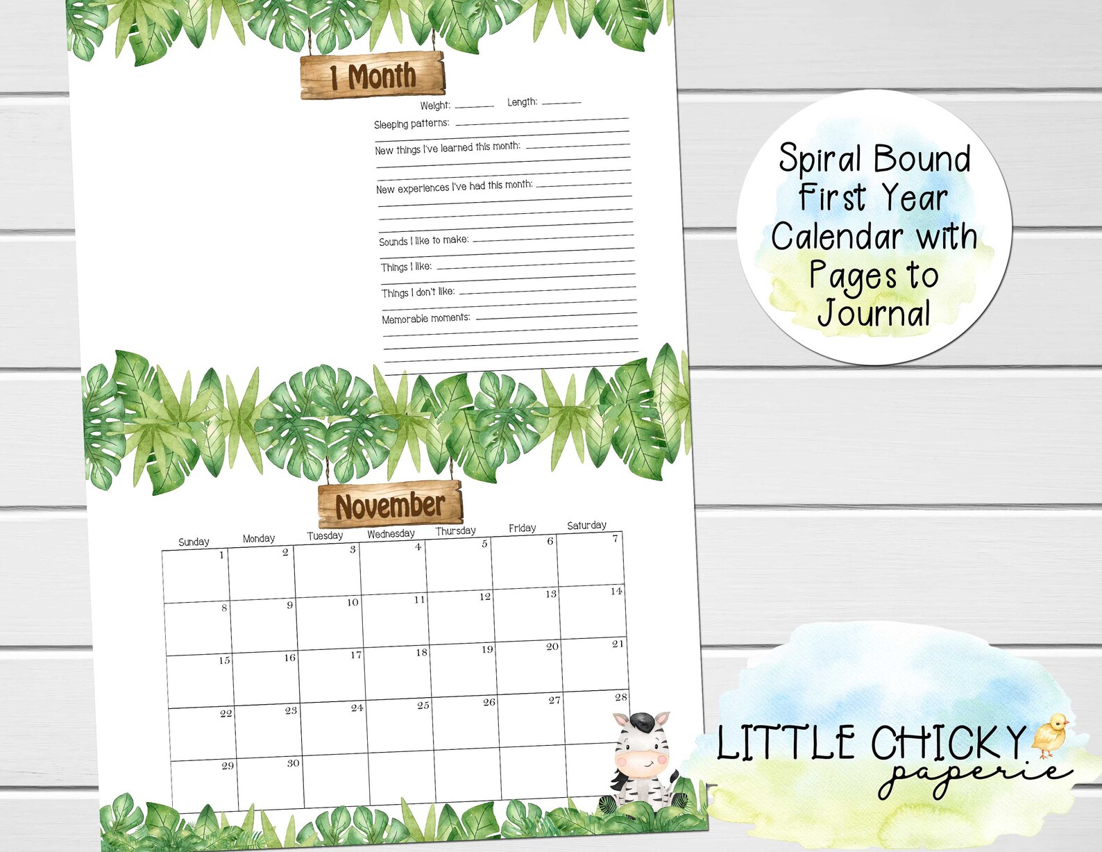 Safari Animals Baby First Year Calendar Jungle Animals First | Etsy