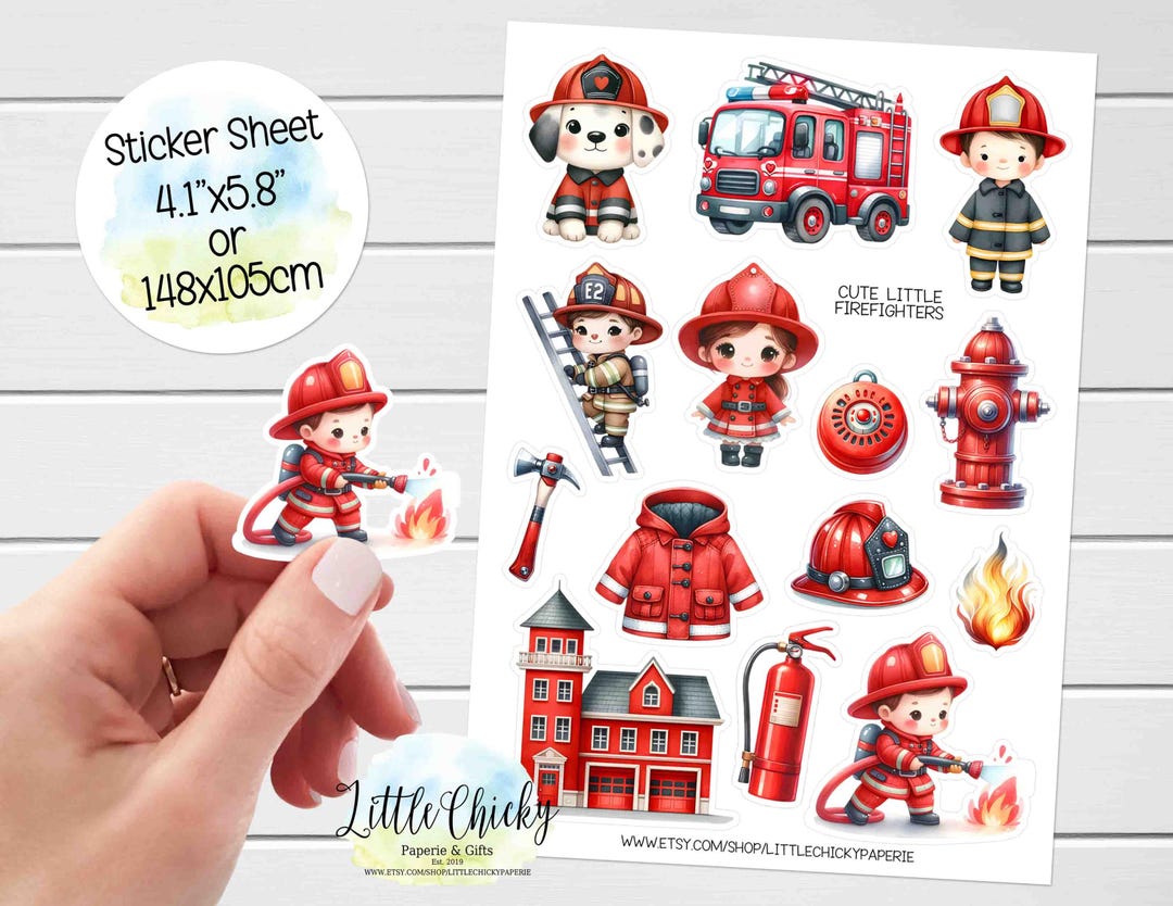 Sticker Sheet - Cute Little Firefighter Stickers, Planner Stickers ...