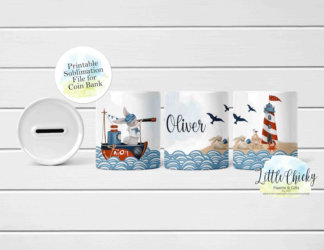 Nautical Money Box, Coin Bank Full Wrap Sublimation Design, Instant ...