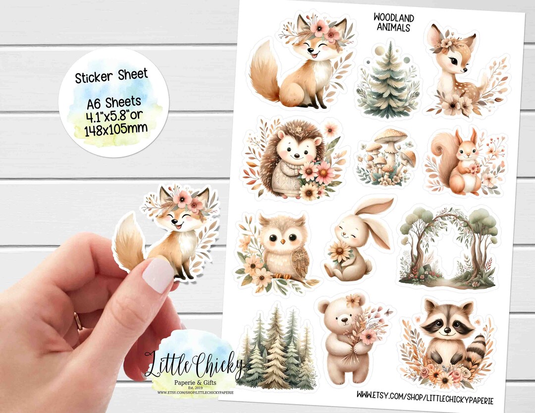 Sticker Sheet - Woodland Animals Stickers, Floral Woodland, Planner ...
