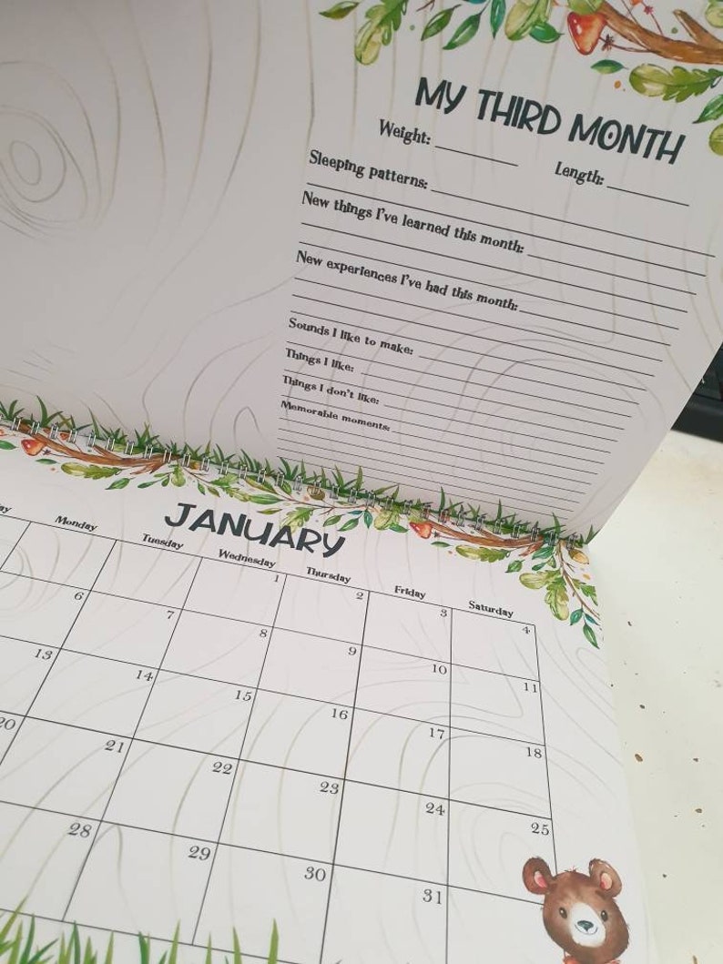 Woodland Animals Baby First Year Calendar Forest Animals | Etsy