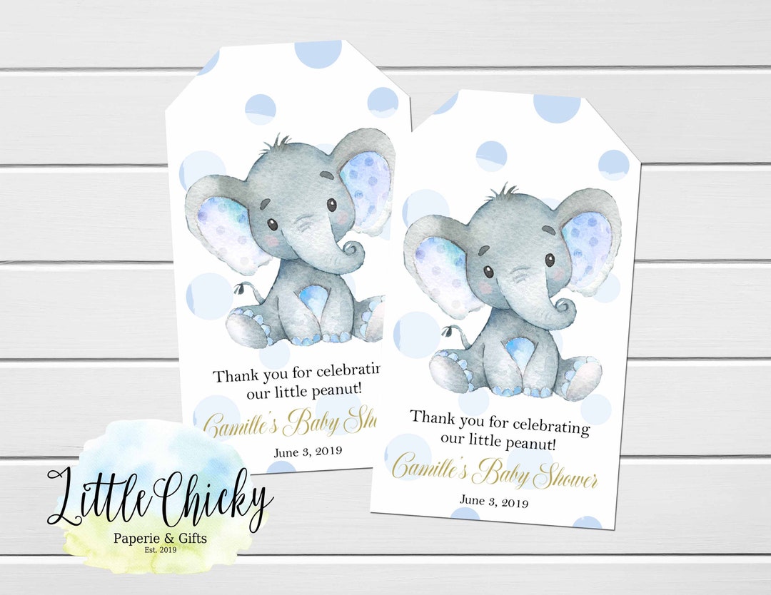 Elephant Favor Tags, Elephant Thank You Tags, Blue Elephant Baby Shower ...