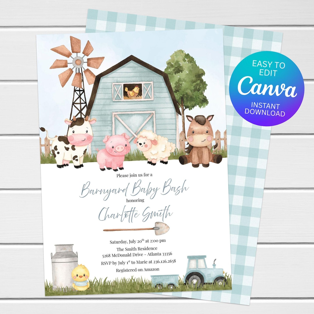 Farm Baby Shower Invitation Template, Farm Birthday Invitation Template ...